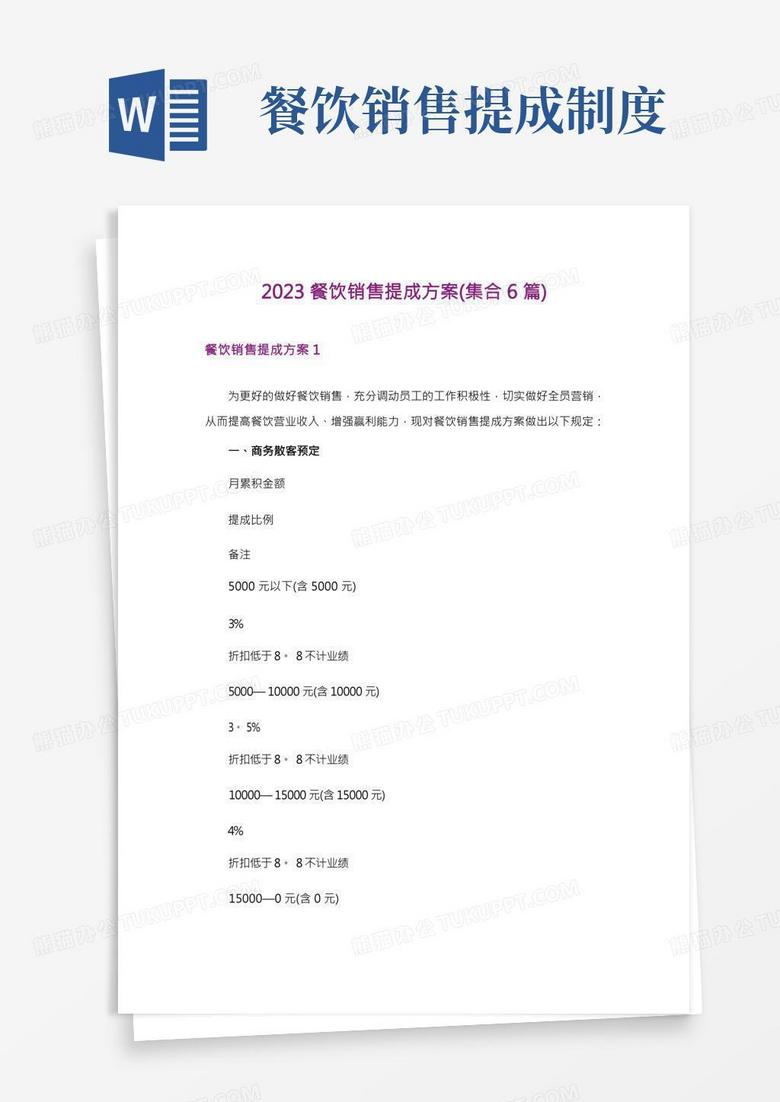 2023餐饮销售提成方案 集合6篇 1 Word模板下载 编号lnvmbvbx 熊猫办公