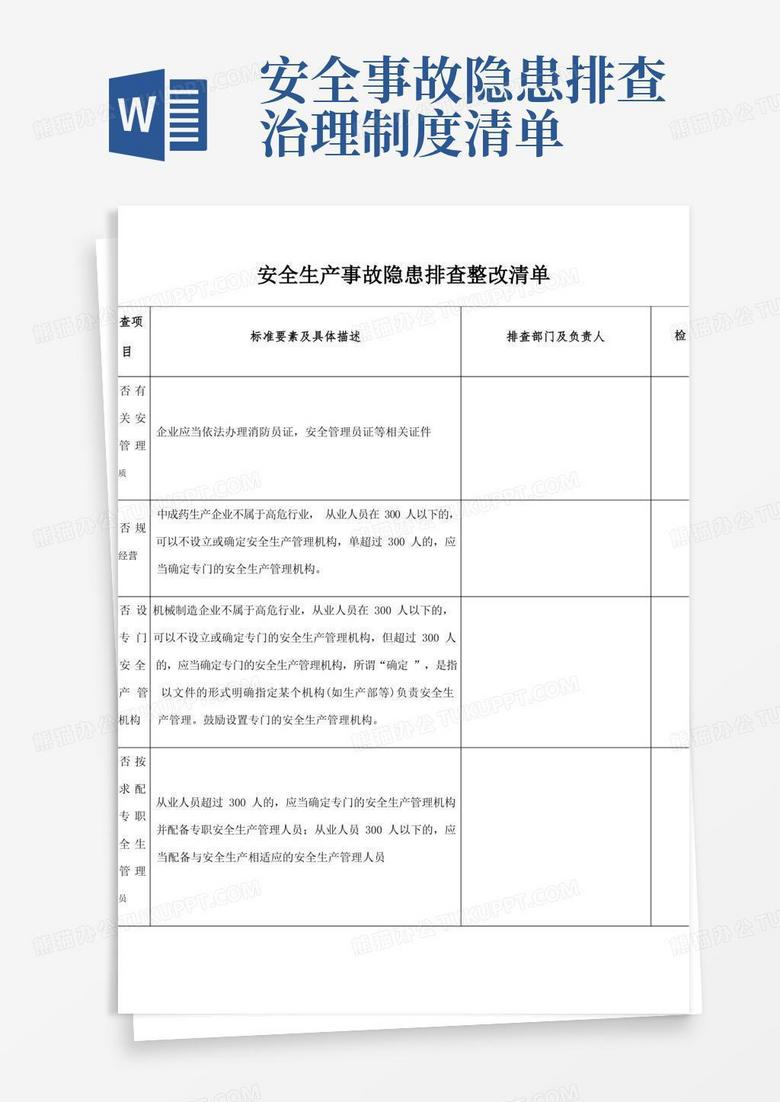 安全生产事故隐患排查整改清单Word模板下载 编号qmdbjvkk 熊猫办公