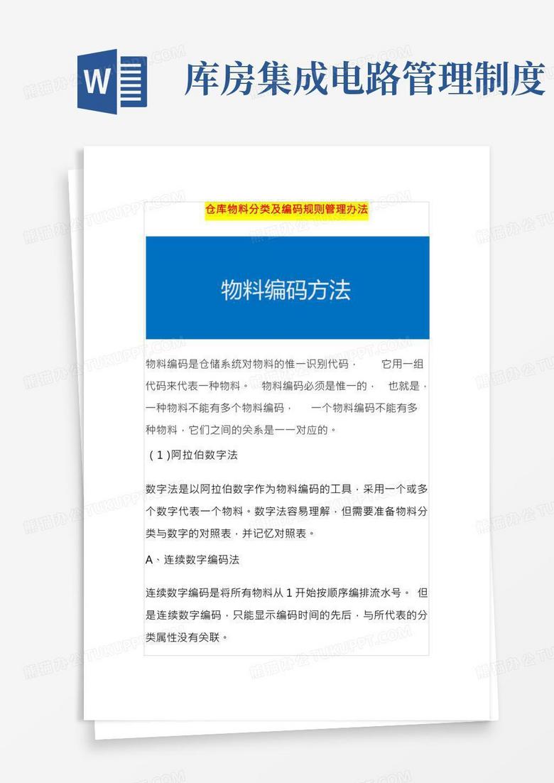 仓库物料分类及编码规则管理办法Word模板下载 编号qagrmxog 熊猫办公