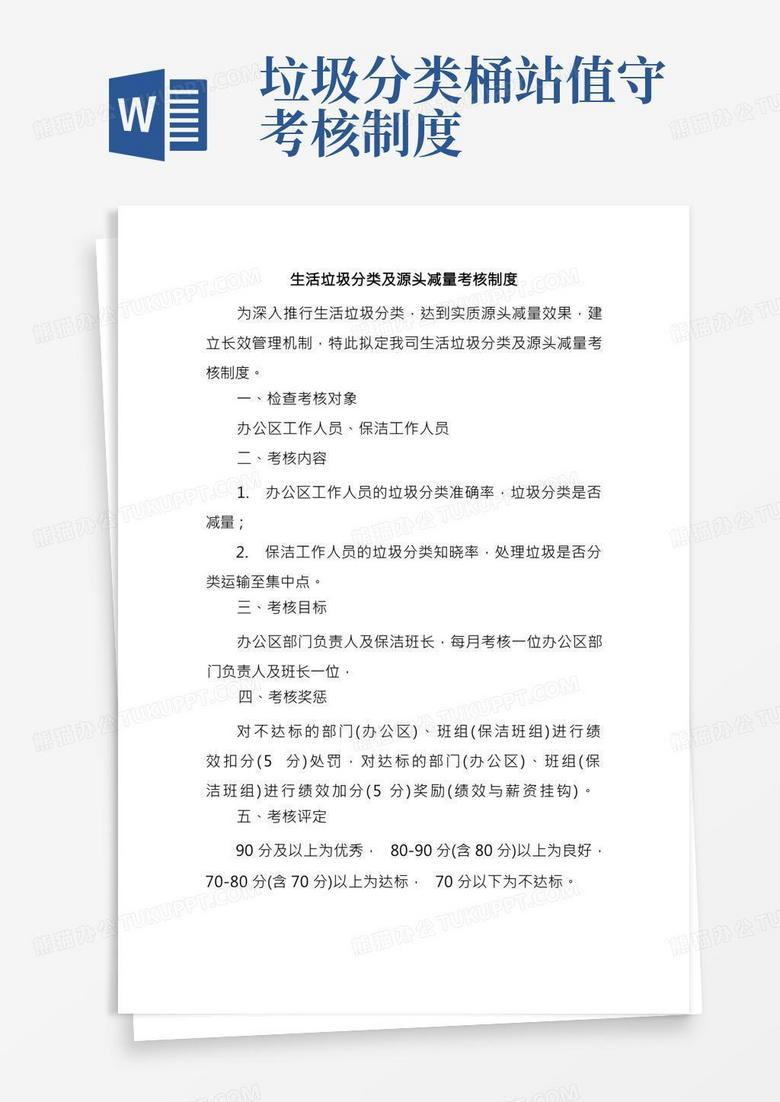 生活垃圾分类及源头减量考核制度Word模板下载 编号qagrjjeg 熊猫办公
