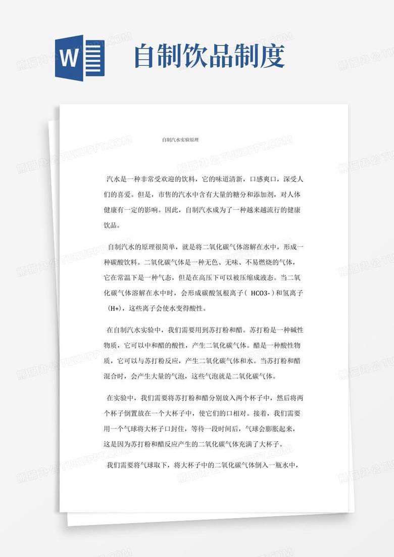 自制汽水实验原理Word模板下载 熊猫办公