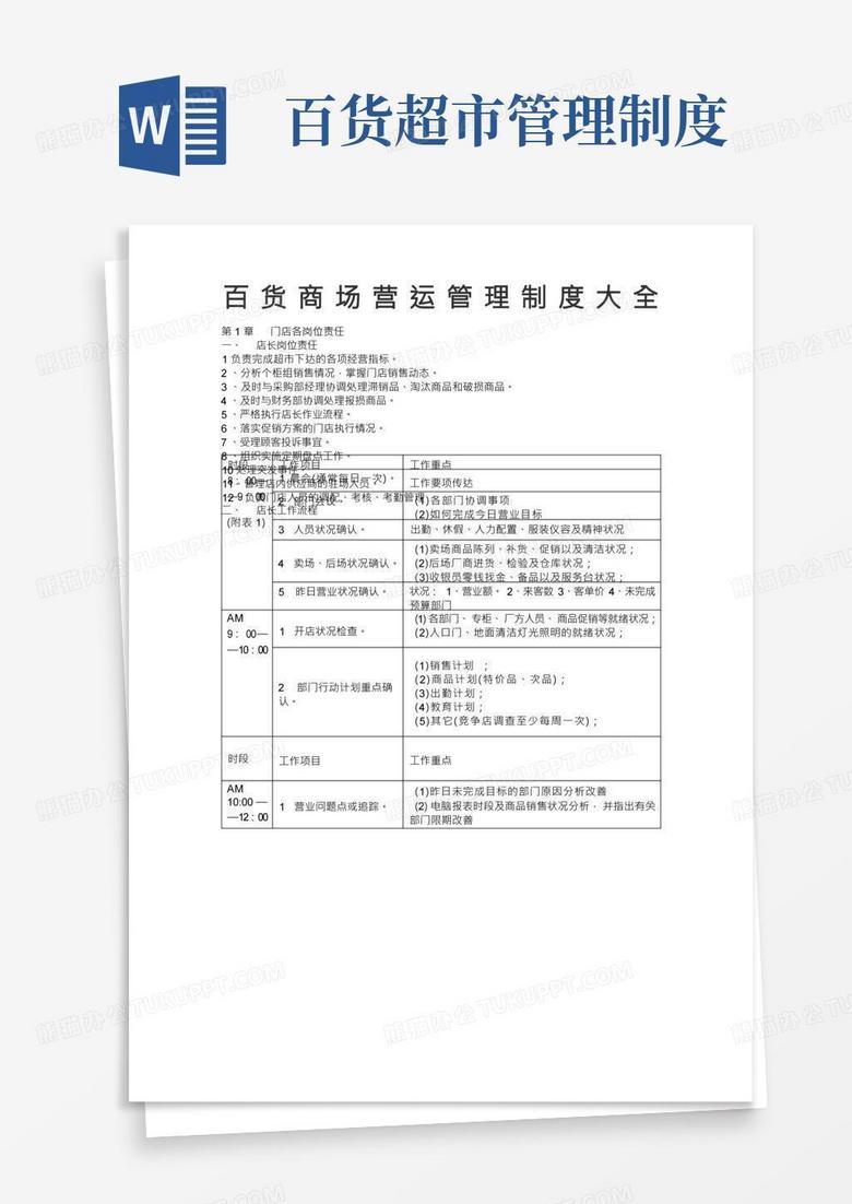 百货商场营运管理制度大全Word模板下载 熊猫办公