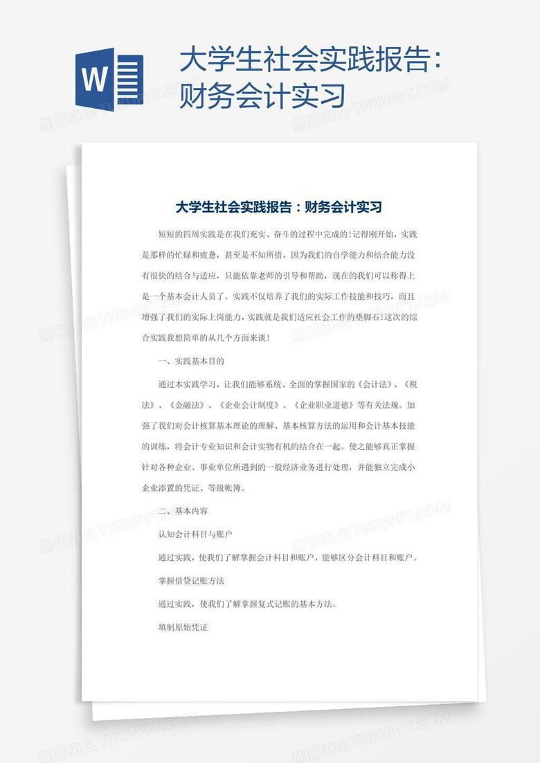 大学生社会实践报告财务会计实习Word模板下载 编号bagkgbkw 熊猫办公