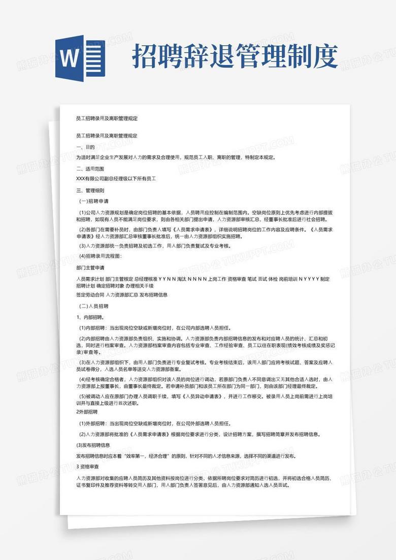 员工招聘录用及离职管理规定Word模板下载 熊猫办公