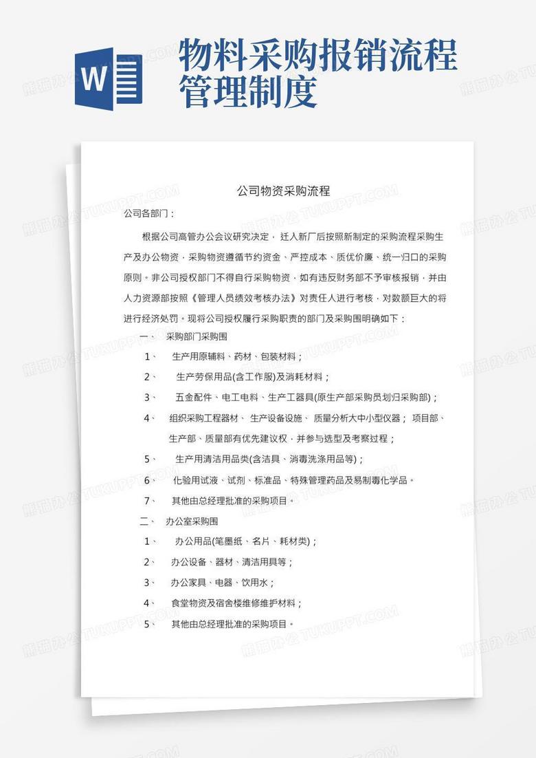 公司物资采购管理制度及工作流程图Word模板下载 编号qmdpkodw 熊猫办公