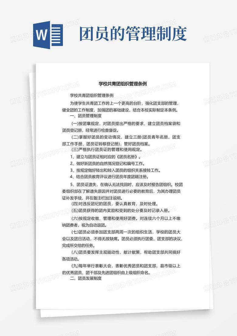 学校共青团组织管理条例Word模板下载 熊猫办公