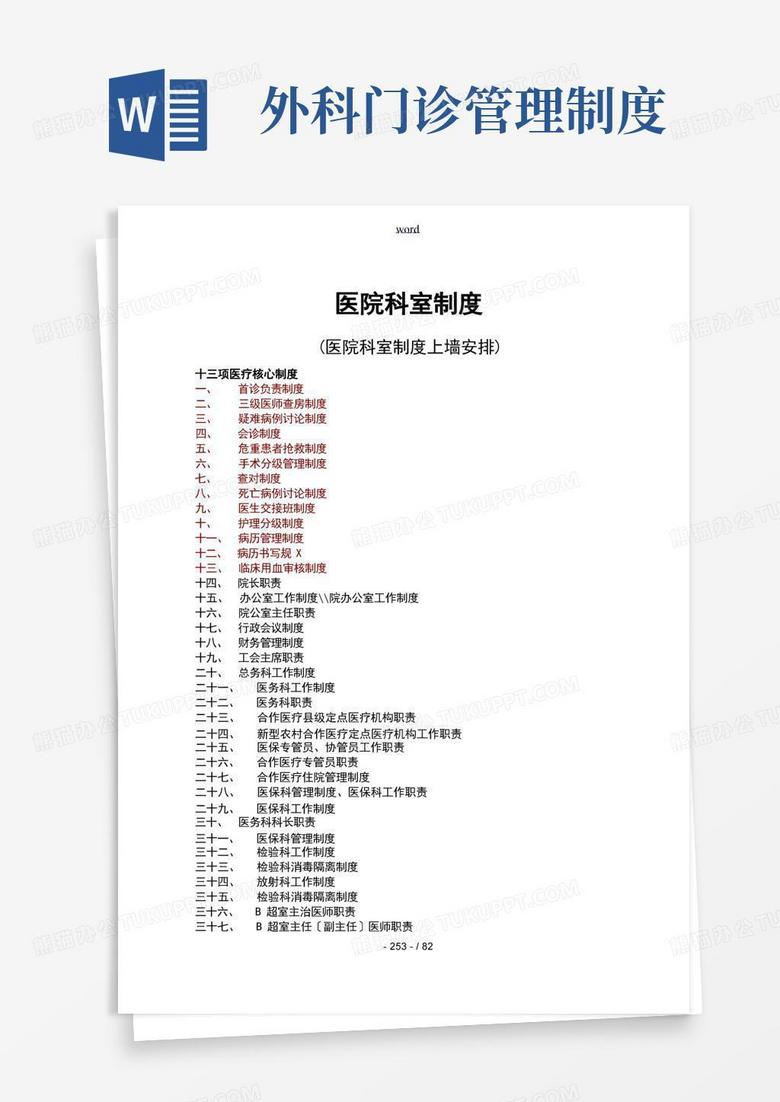 医院科室规章制度 上墙 Word模板下载 熊猫办公