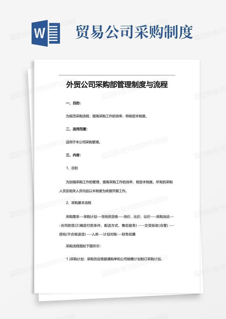 最新外贸公司采购部管理制度与流程Word模板下载 编号qaxvraar 熊猫办公
