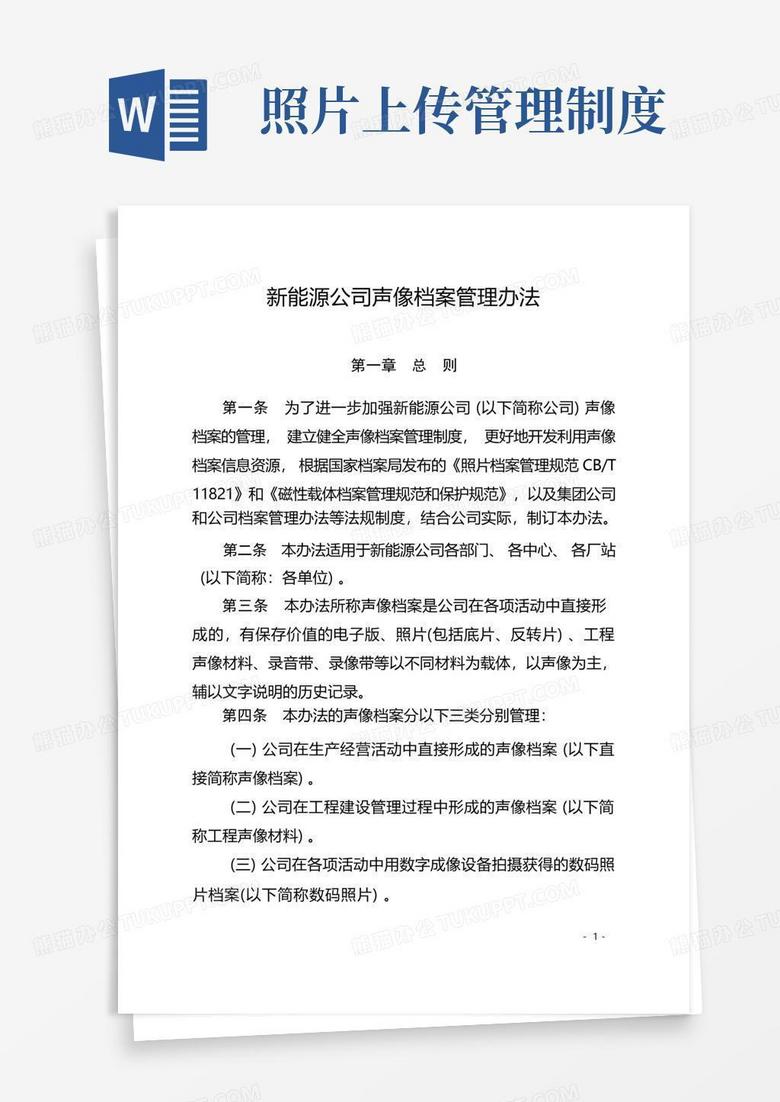 新能源公司声像档案管理办法Word模板下载 编号lyzbanmj 熊猫办公