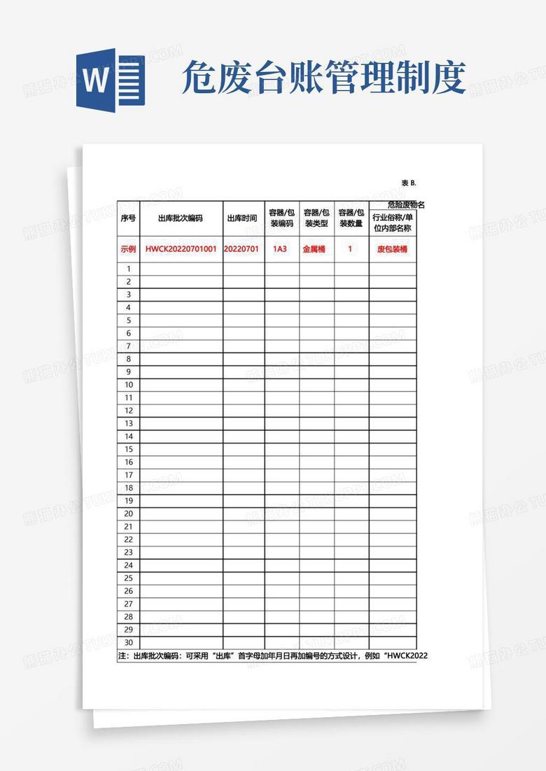 危险废物管理台账 新版 Word模板下载 编号qmydojob 熊猫办公