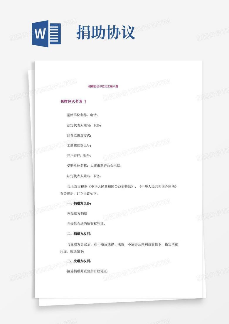 捐赠协议书范文汇编八篇Word模板下载 编号qxddkrbw 熊猫办公