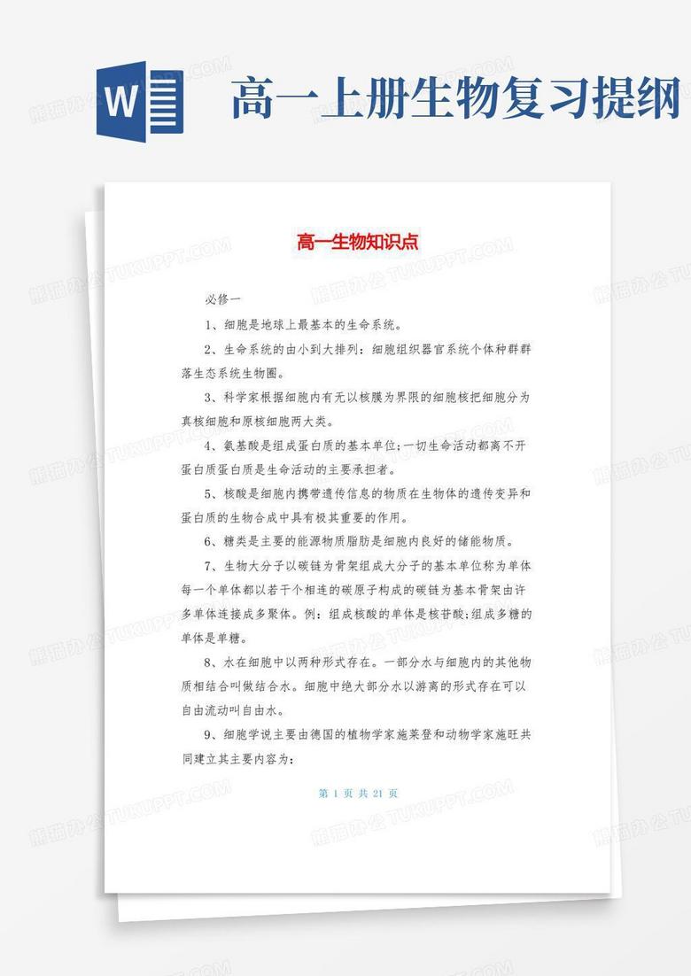 高一生物知识点Word模板下载 熊猫办公