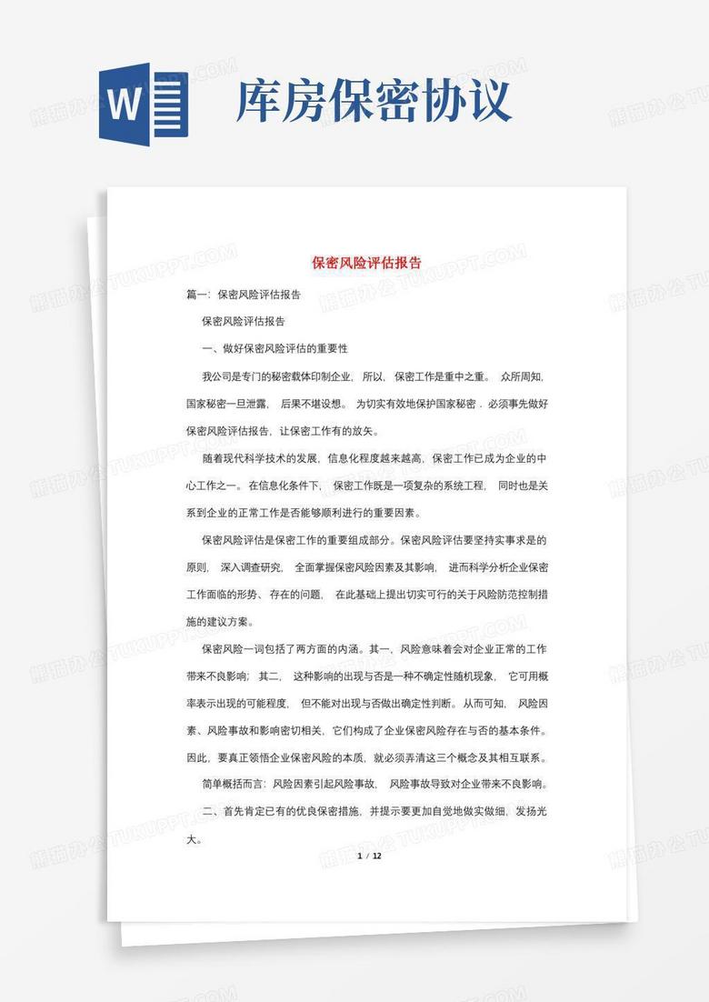 保密风险评估报告Word模板下载 编号qpxxyzaw 熊猫办公