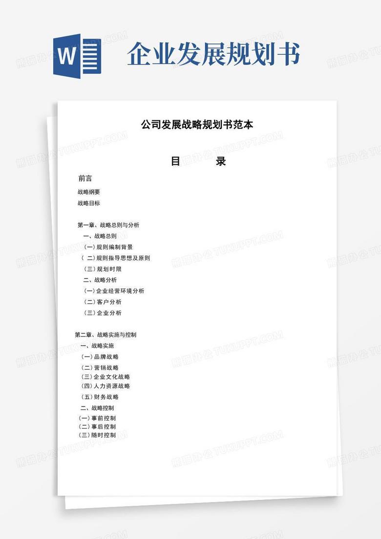 公司发展战略规划书范本Word模板下载 编号lrmxxpkn 熊猫办公