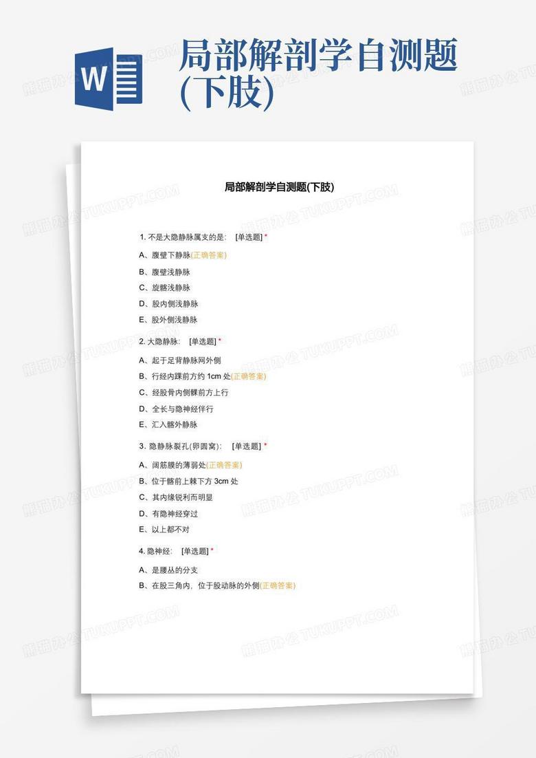 局部解剖学自测题 下肢 Word模板下载 熊猫办公