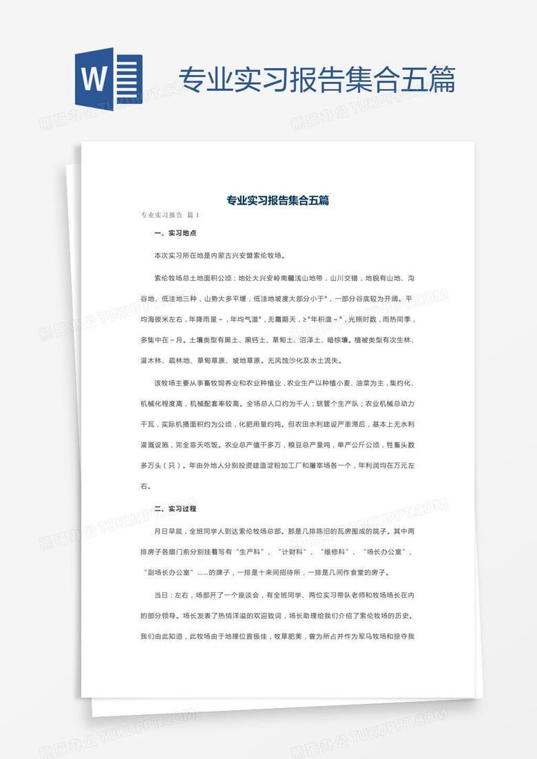 专业实习报告集合五篇Word模板下载 编号oakegozn 熊猫办公