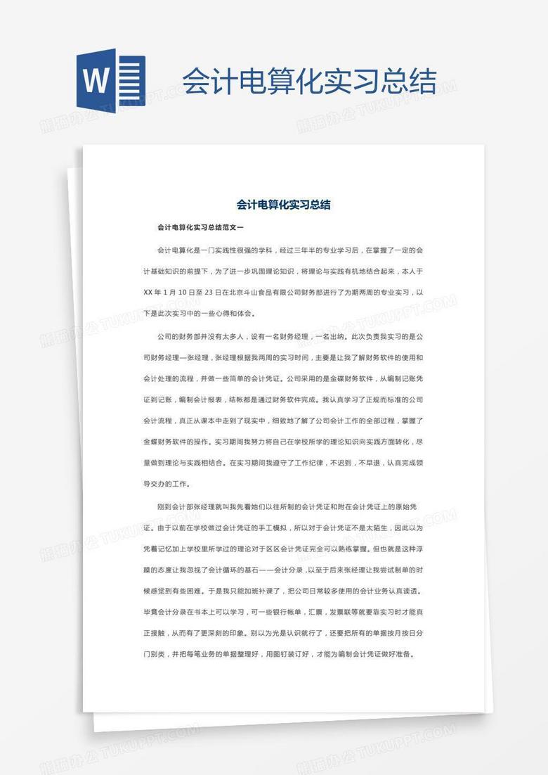 会计电算化实习总结Word模板下载 编号grgazejn 熊猫办公