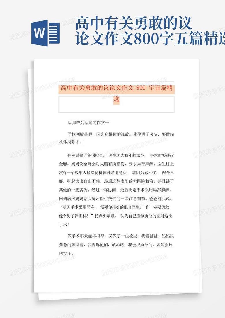 高中有关勇敢的议论文作文800字五篇精选Word模板下载 编号lbxrebge 熊猫办公