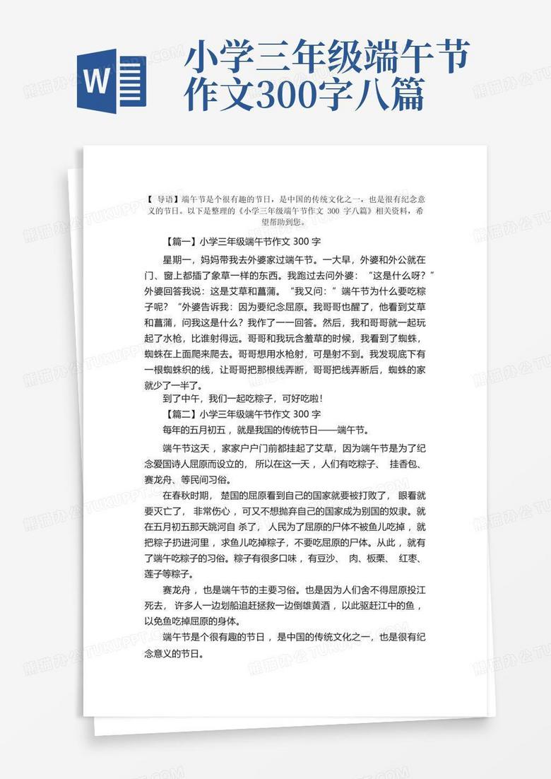 小学三年级端午节作文300字八篇Word模板下载 编号qgpdkkja 熊猫办公