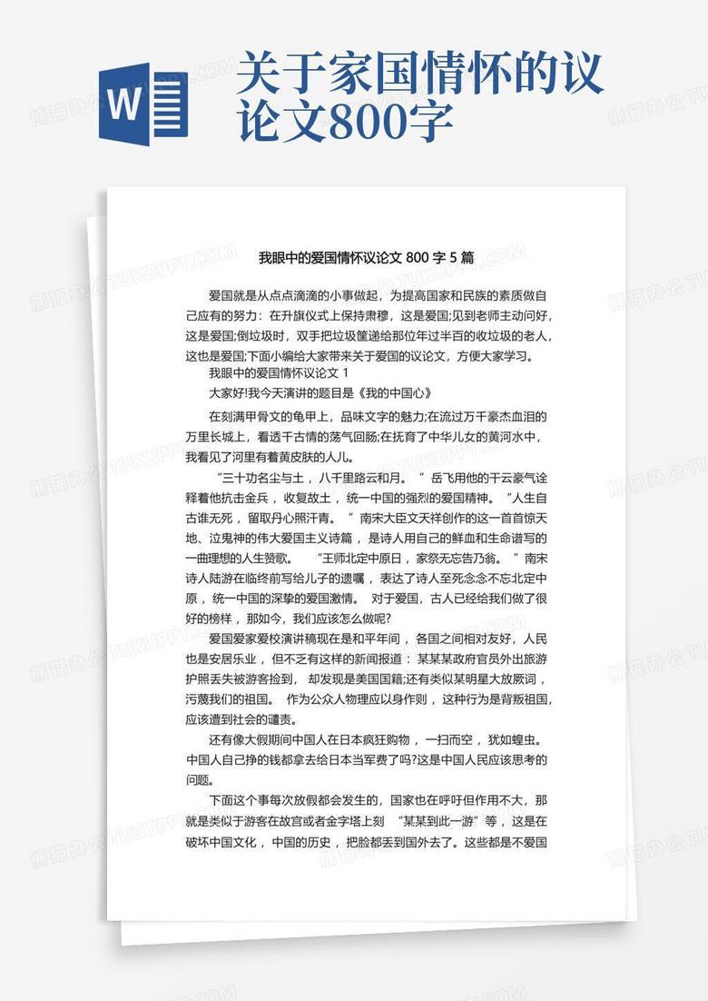 我眼中的爱国情怀议论文800字5篇Word模板下载 编号lvbzvwbx 熊猫办公