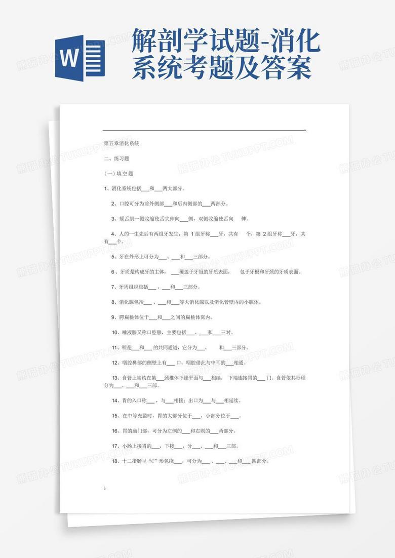 解剖学试题 消化系统考题及答案Word模板下载 编号lrmynoga 熊猫办公