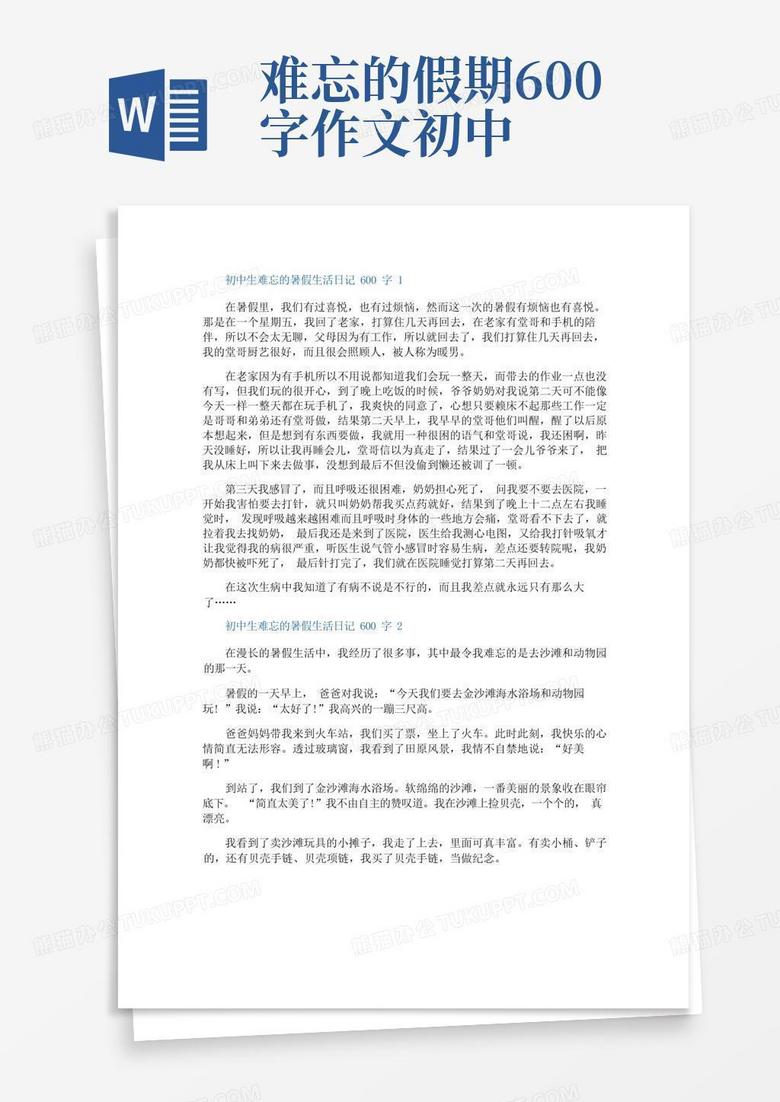 初中生难忘的暑假生活600字日记范文Word模板下载 编号qkpxvogr 熊猫办公
