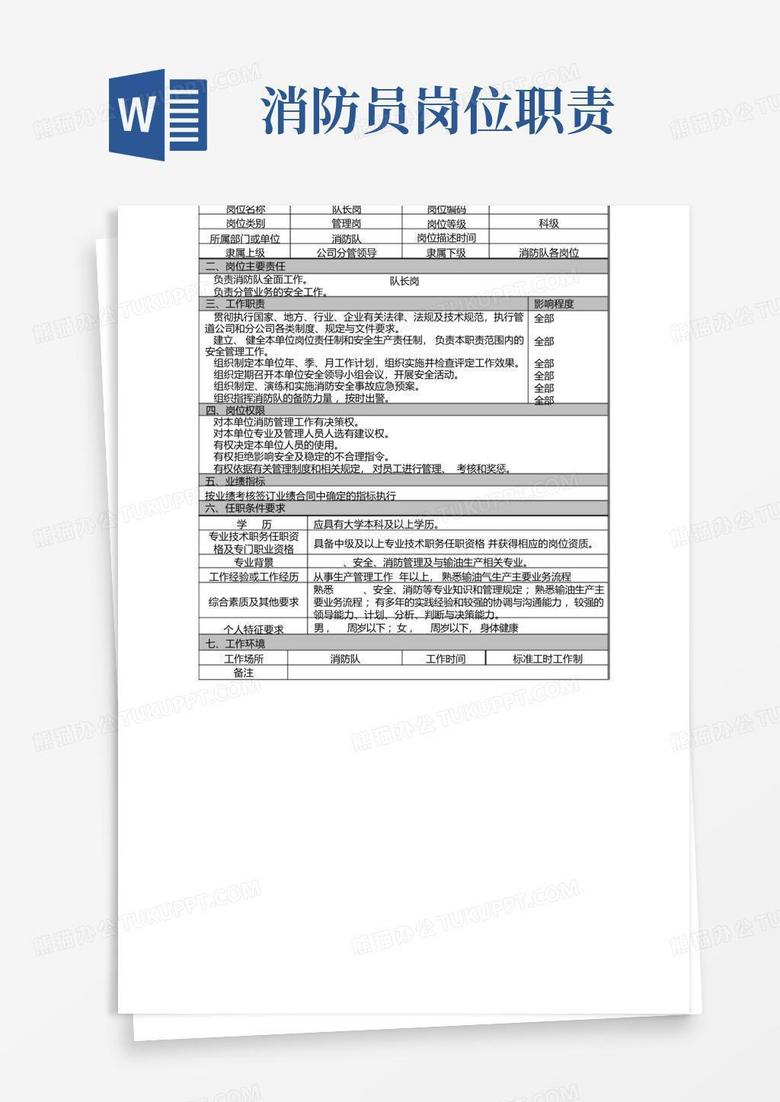 消防队岗位职责Word模板下载 编号lmyerwkg 熊猫办公