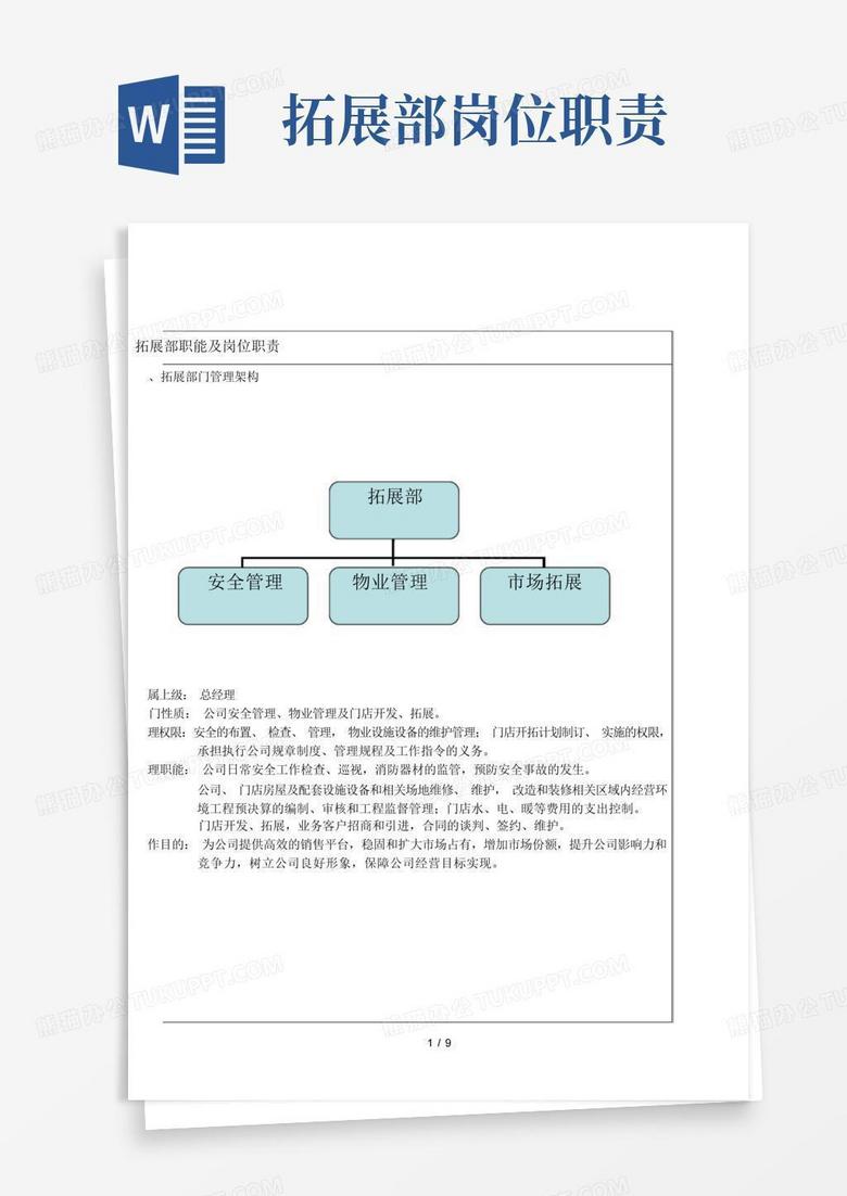 拓展部岗位职责Word模板下载 编号qzndwkxd 熊猫办公