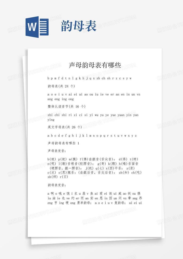 声母韵母表有哪些Word模板下载 编号qabxzjvb 熊猫办公