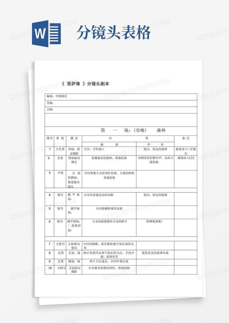 分镜头脚本表格示例 可编辑修改版 Word模板下载 编号qokrzwvm 熊猫办公