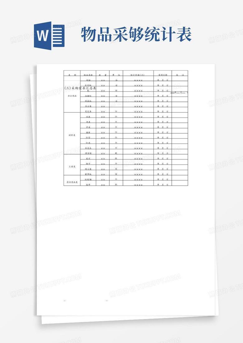 采购需求汇总表Word模板下载 编号ldpvgjyg 熊猫办公