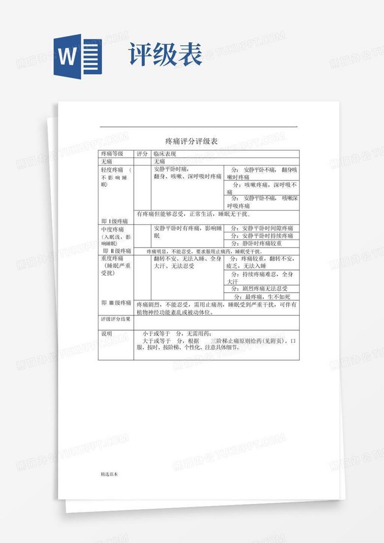 疼痛评估表Word模板下载 编号lkwpbmrb 熊猫办公