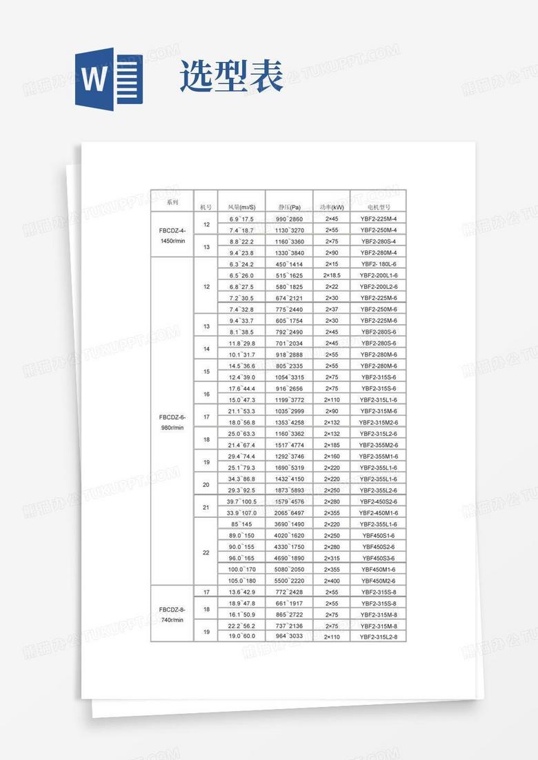 风机选型表Word模板下载 编号qrxmjdag 熊猫办公