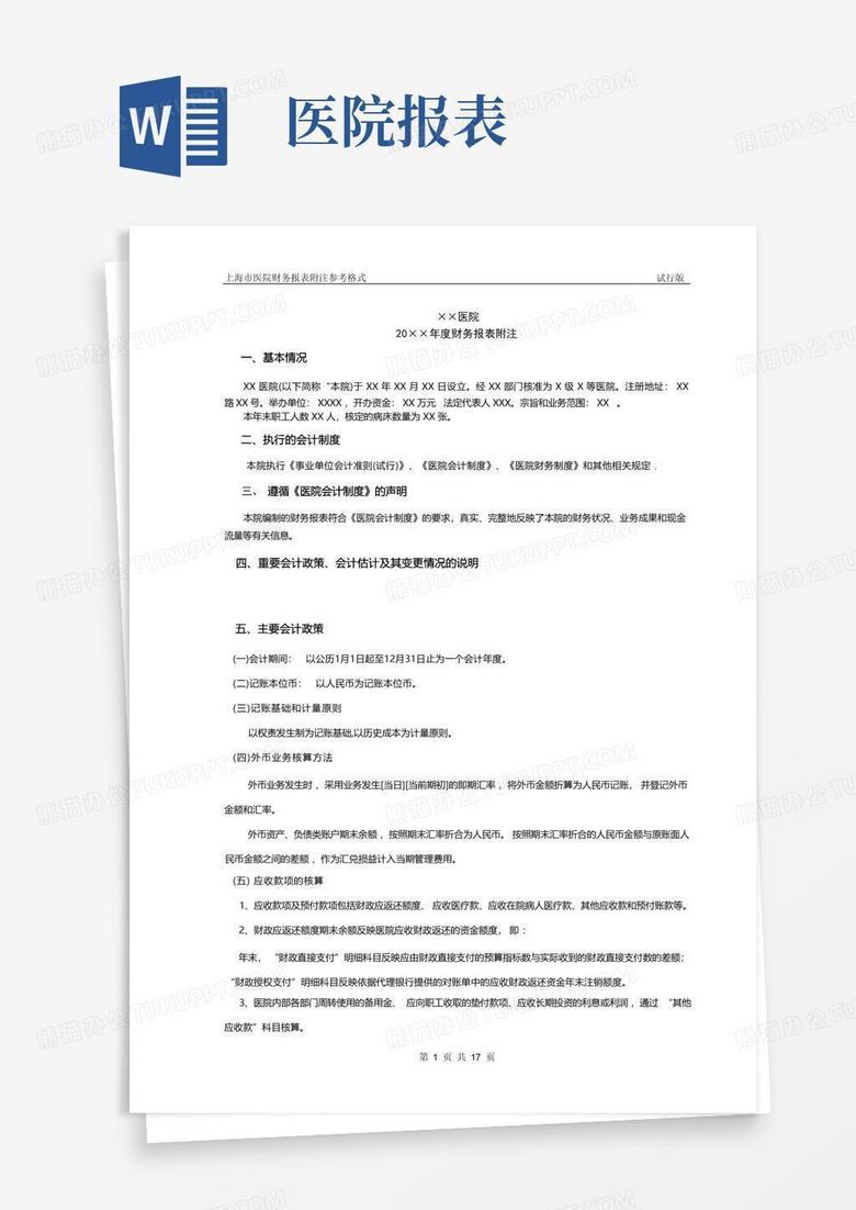 医院会计报表附注参考格式 图文Word模板下载 编号qdpevopw 熊猫办公