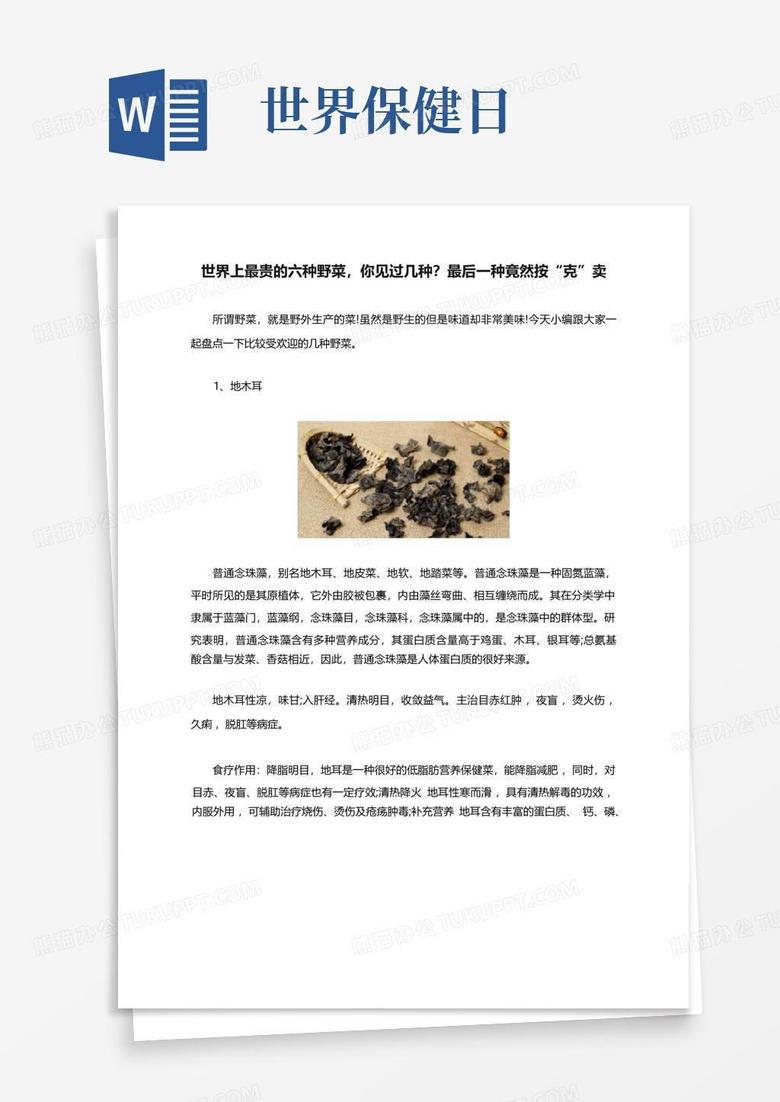 世界上最贵的六种野菜 你见过几种 最后一种竟然按克卖Word模板下载 编号qbgazvvo 熊猫办公