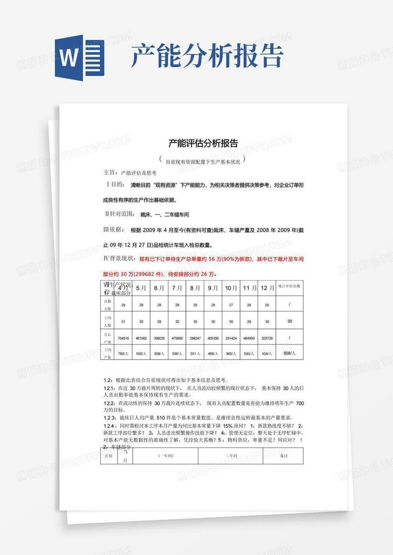 产能评估分析报告Word模板下载 编号qggmdkgr 熊猫办公