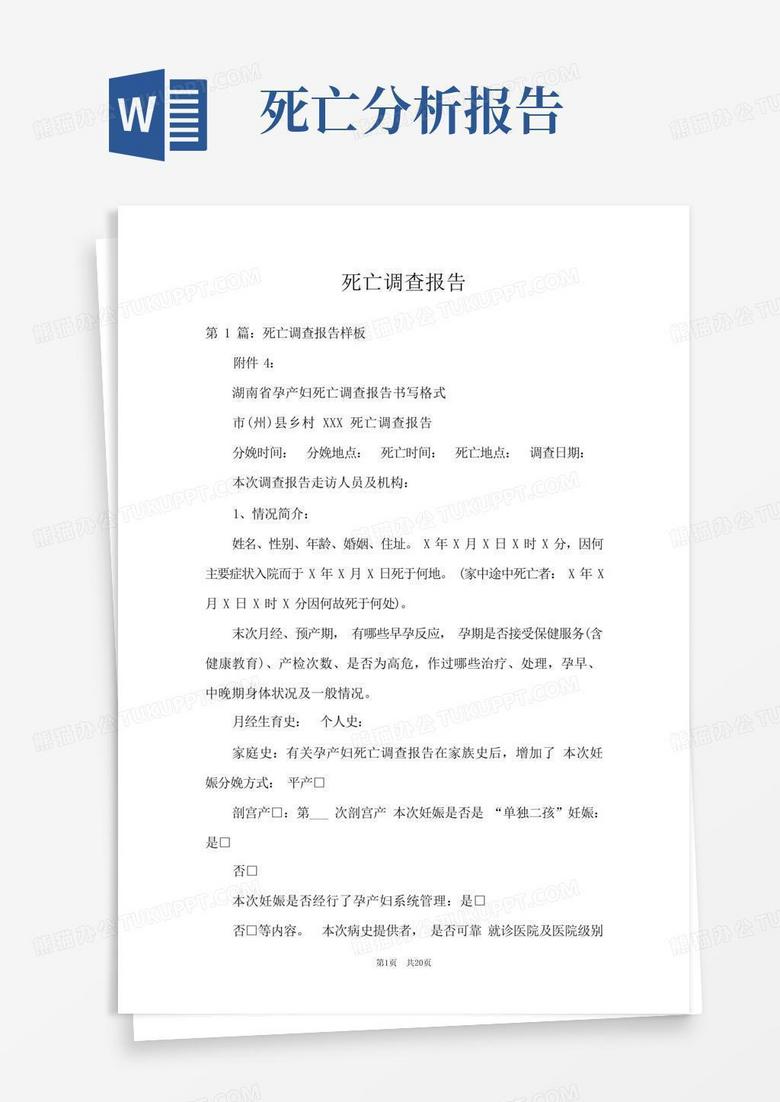 死亡调查报告Word模板下载 编号qngzdmxj 熊猫办公