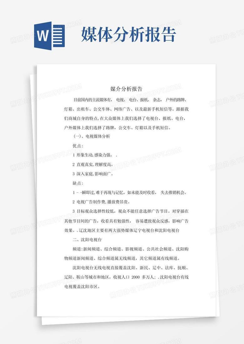 媒介分析报告Word模板下载 编号lvjmwjga 熊猫办公