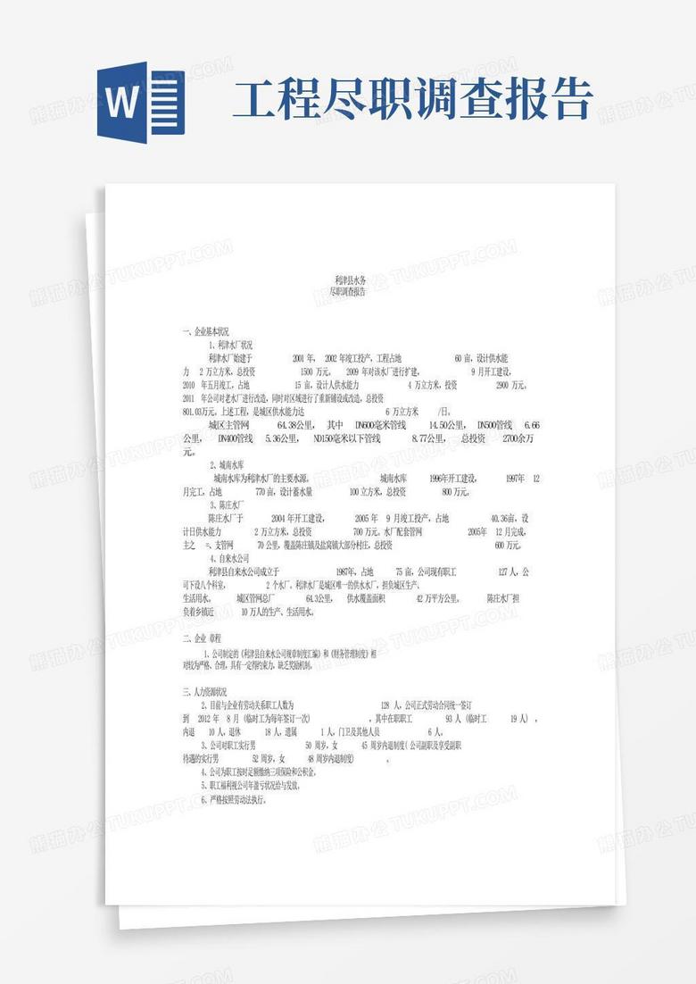 尽职调查报告Word模板下载 编号lmaoxyxp 熊猫办公