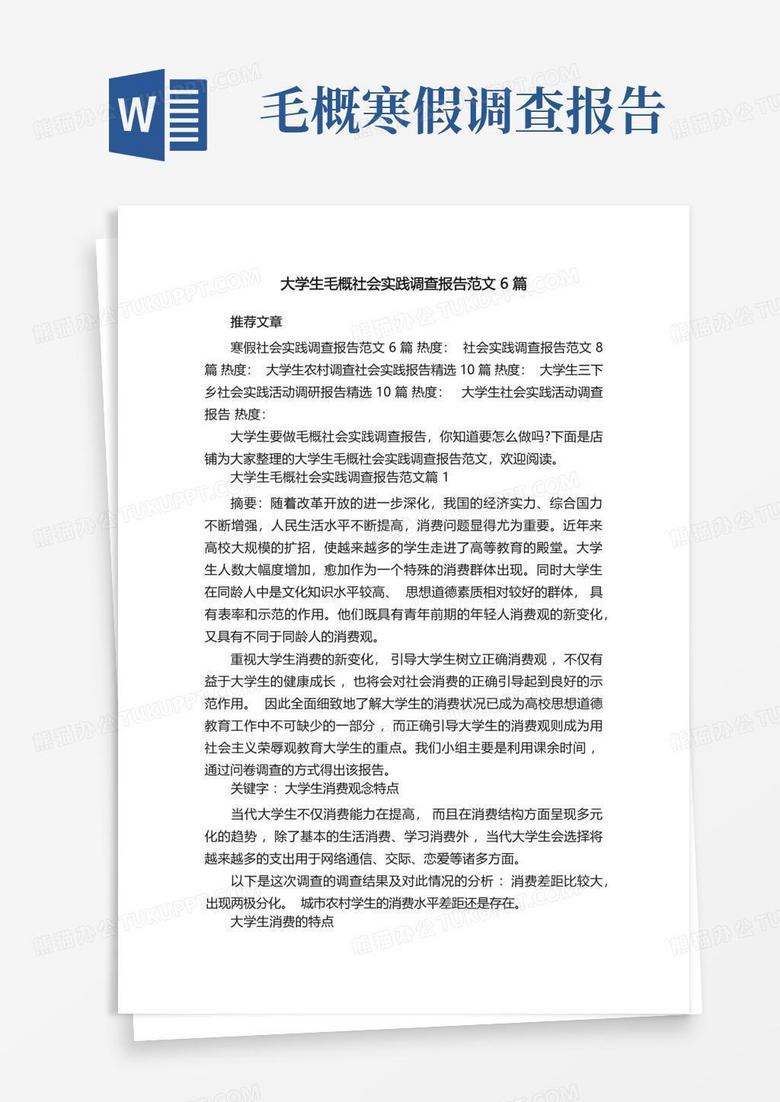 大学生毛概社会实践调查报告范文6篇Word模板下载 编号qdpgpzvg 熊猫办公