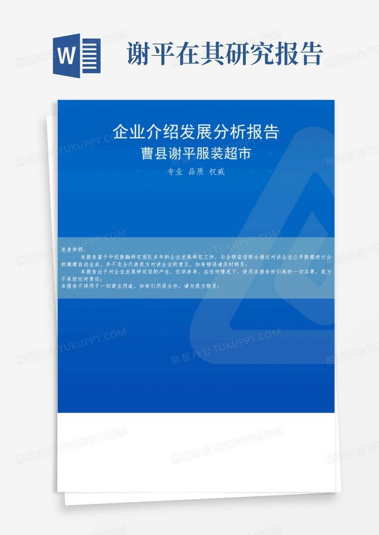 曹县谢平服装超市介绍企业发展分析报告Word模板下载 编号lbgpnrpr 熊猫办公