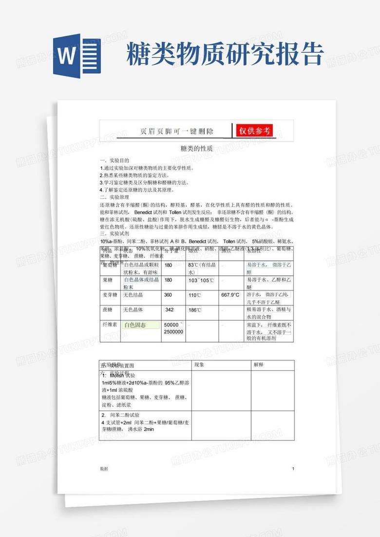 糖类的性质实验 实验报告 Word模板下载 编号qxoxwvdw 熊猫办公