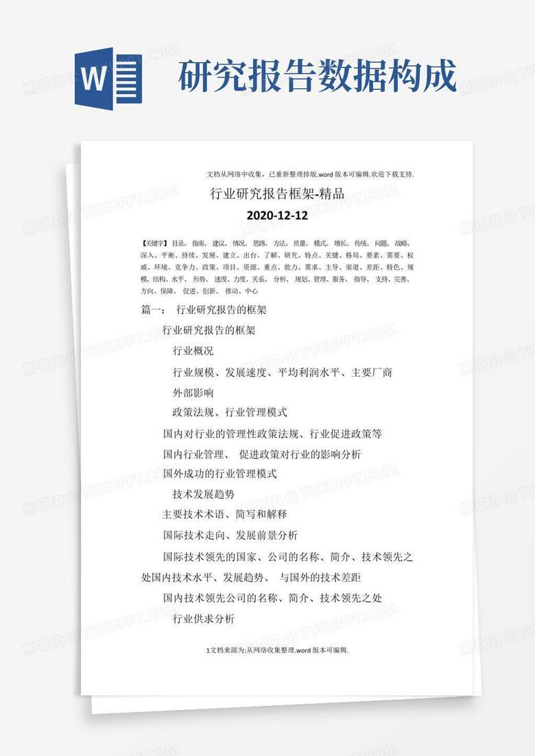 行业研究报告框架Word模板下载 编号qvjvdkyp 熊猫办公