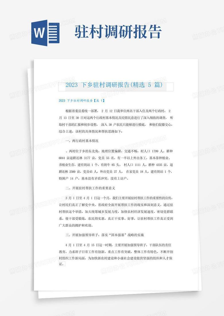 2023下乡驻村调研报告 精选5篇 Word模板下载 编号lvjvdkoj 熊猫办公