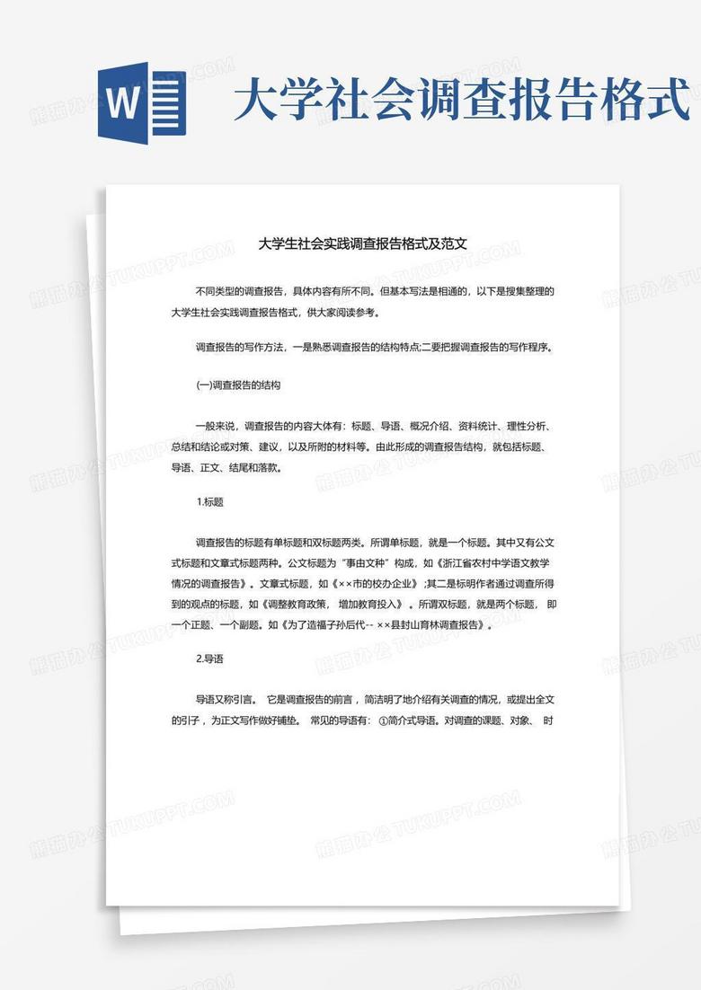 大学生社会实践调查报告格式及范文Word模板下载 编号lepjgaam 熊猫办公
