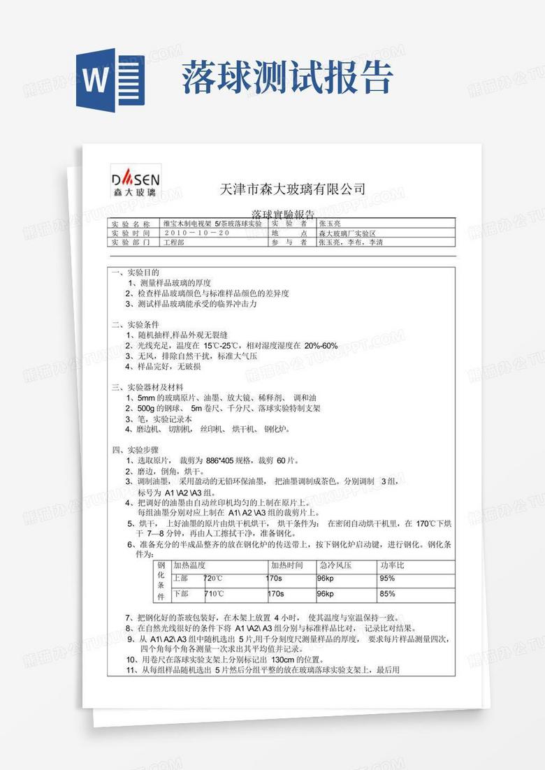 落球实验报告Word模板下载 编号qyxjvmxb 熊猫办公