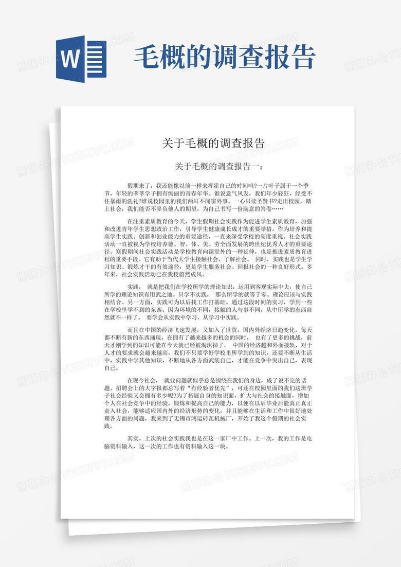 关于毛概的调查报告Word模板下载 编号qkwyreko 熊猫办公