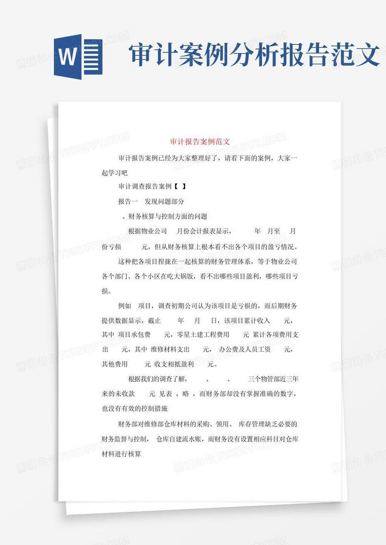审计报告案例范文Word模板下载 编号lxoxrnko 熊猫办公