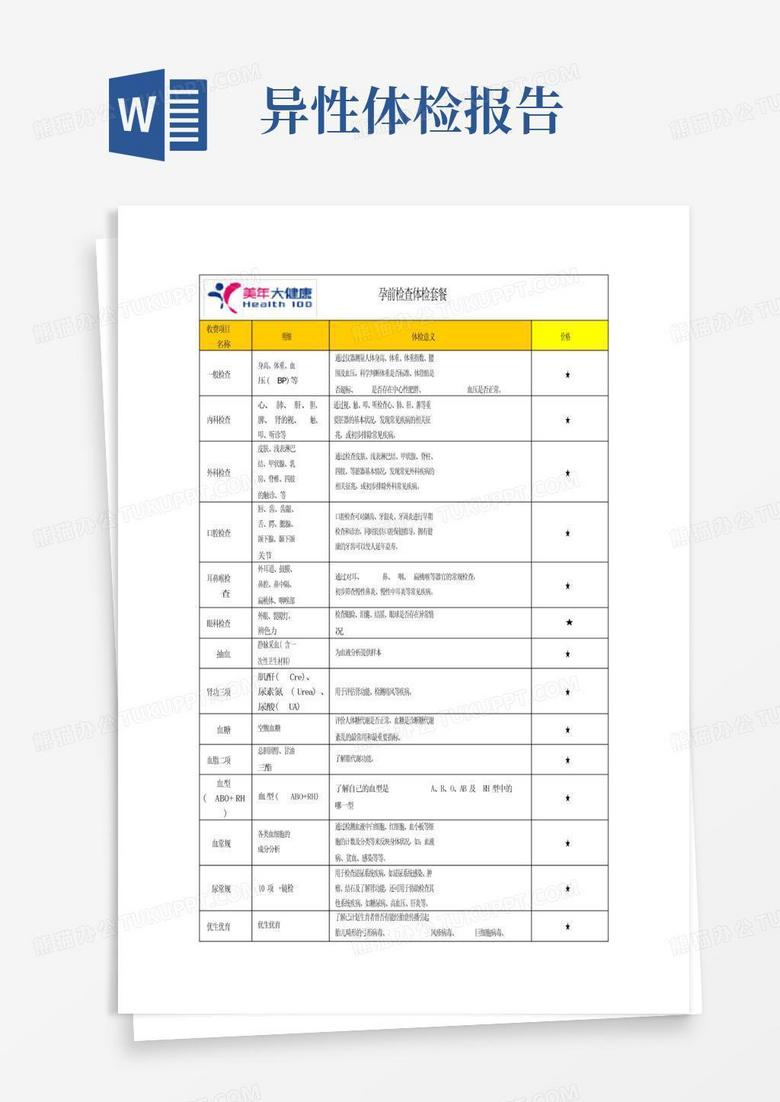 长沙美年大健康 孕前体检套餐文档Word模板下载 编号qngxowkw 熊猫办公