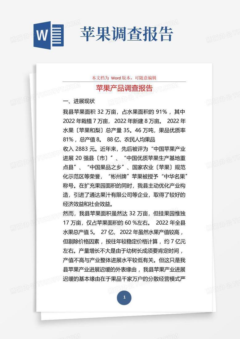 苹果产品调查报告Word模板下载 编号lpbeagzo 熊猫办公